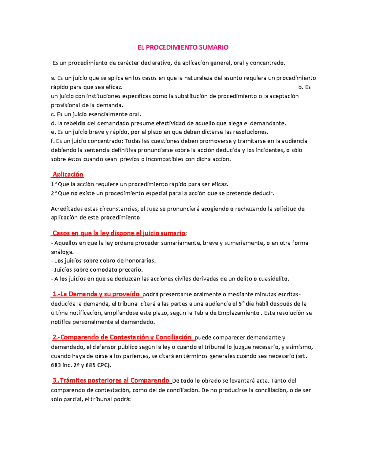 Juicio sumario - EL PROCEDIMIENTO SUMARIO Es un procedimiento de ...