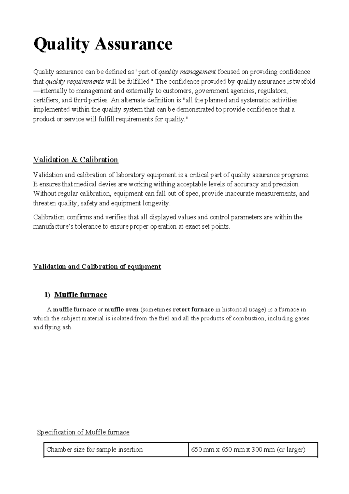 Project work draft - Quality Assurance Quality assurance can be defined ...