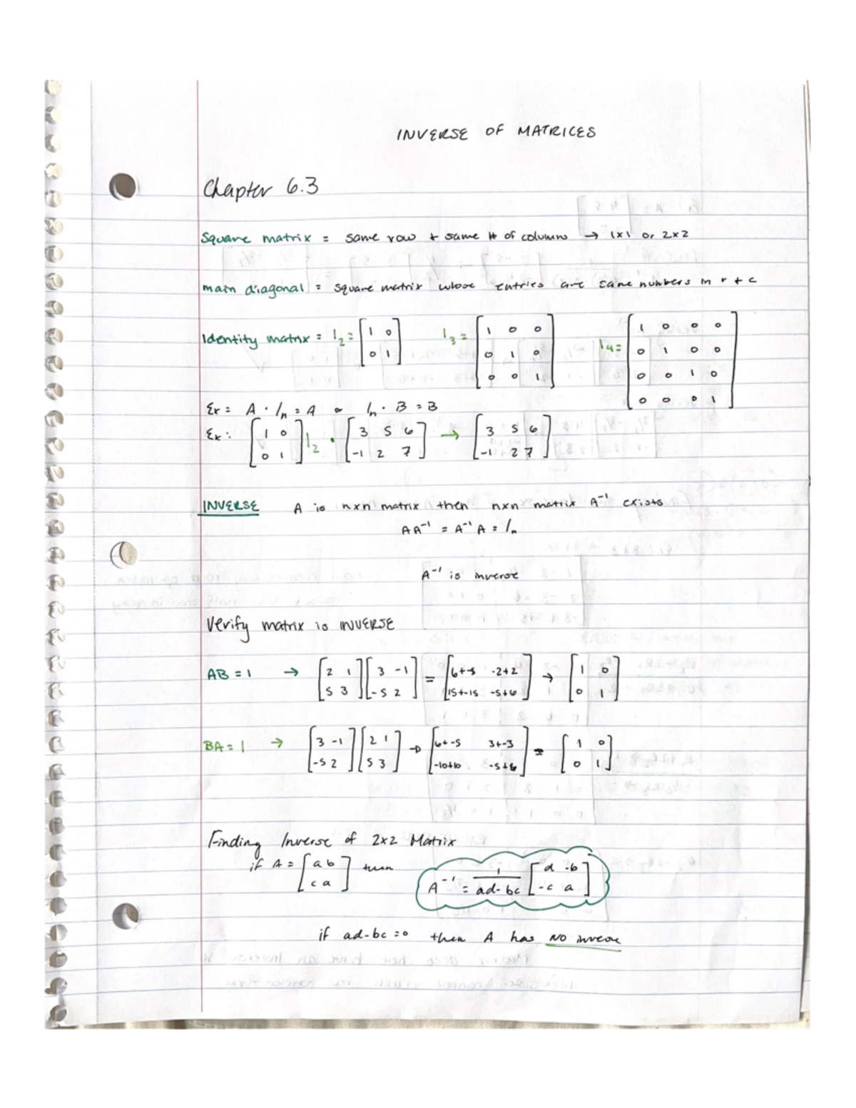 6.3 Inverse of Matrices - MATH 1050 - Studocu