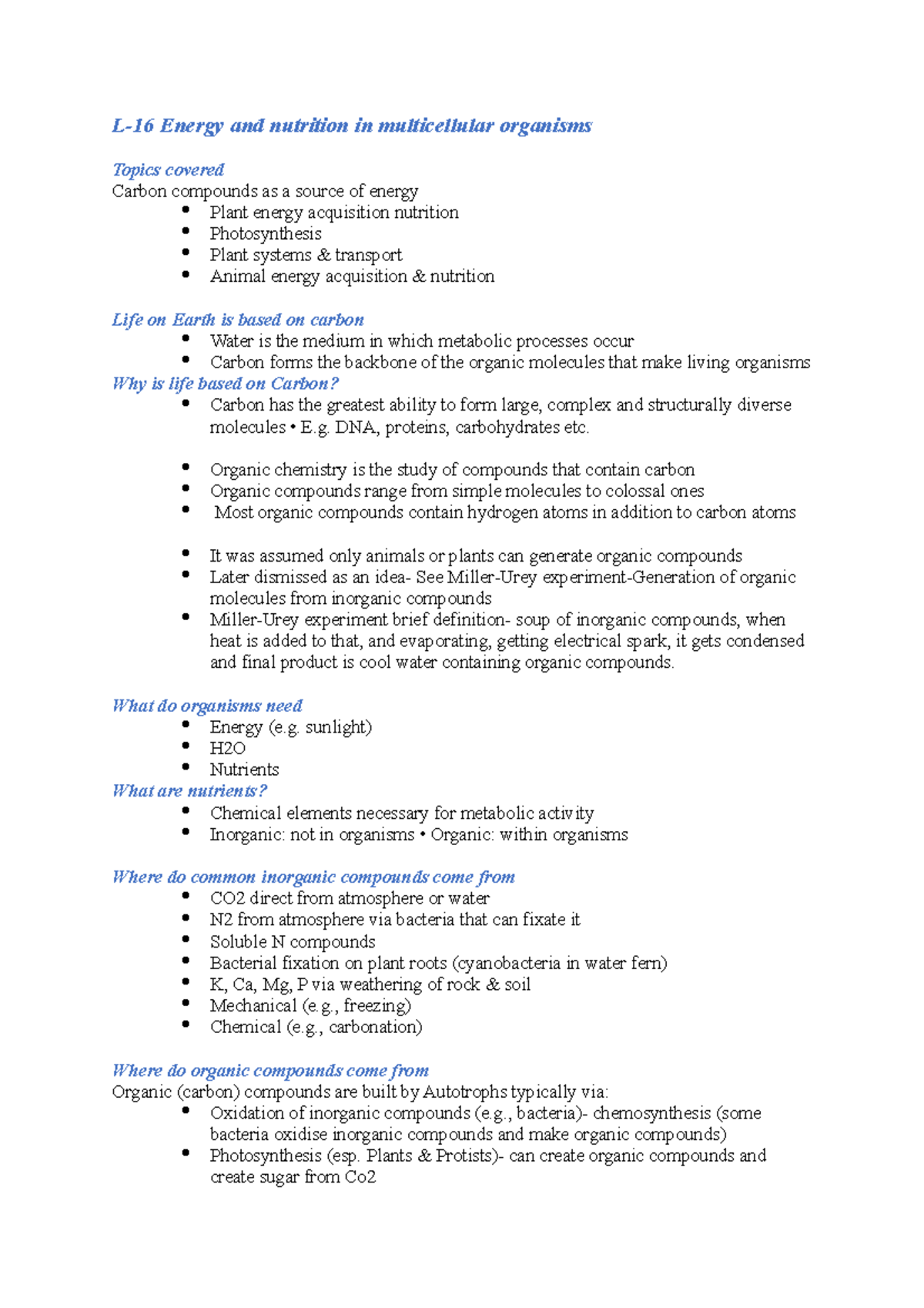 BIOL1310 lecture 16 - Energy and nutrition in multicellular organisms ...