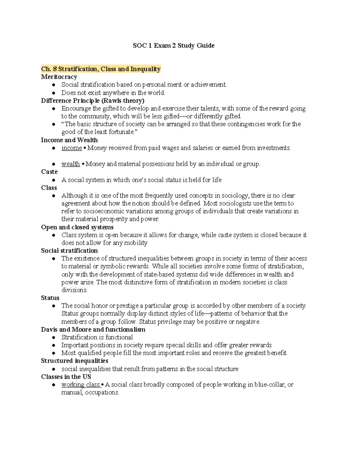 SOC 1 Exam 2 Study Guide - SOC 1 Exam 2 Study Guide Ch. 8 ...