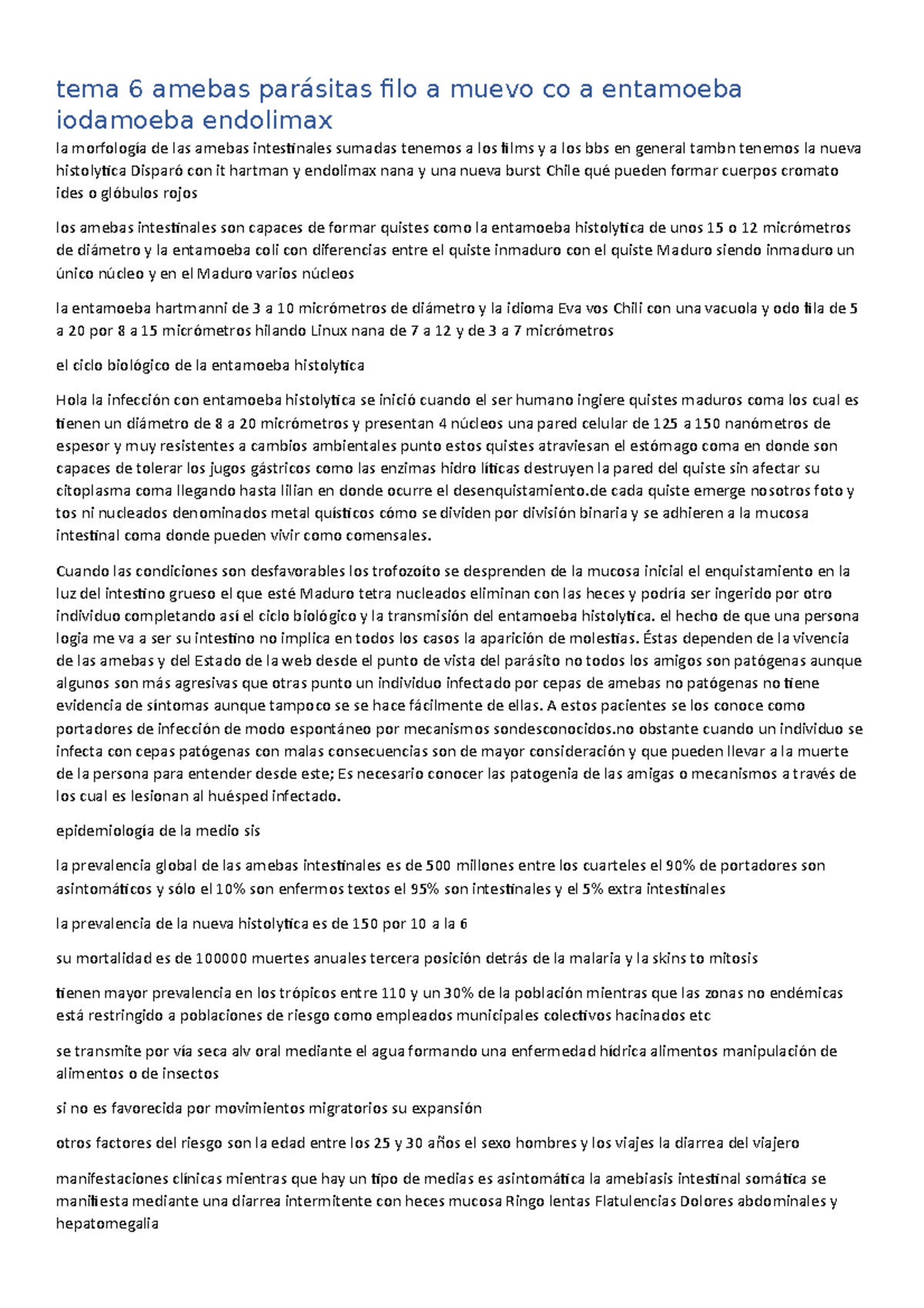 Tema 6 Amebas parásitas - Cuando las condiciones son desfavorables los trofozoíto se desprenden ...
