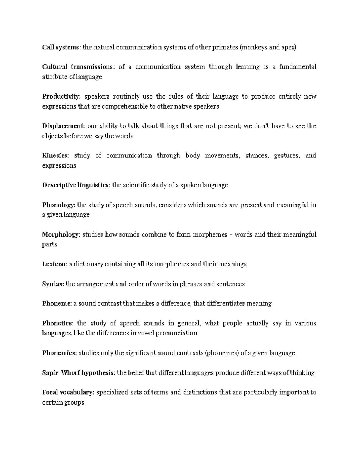 Textbook Notes Chapter 10 - Call systems: the natural communication ...