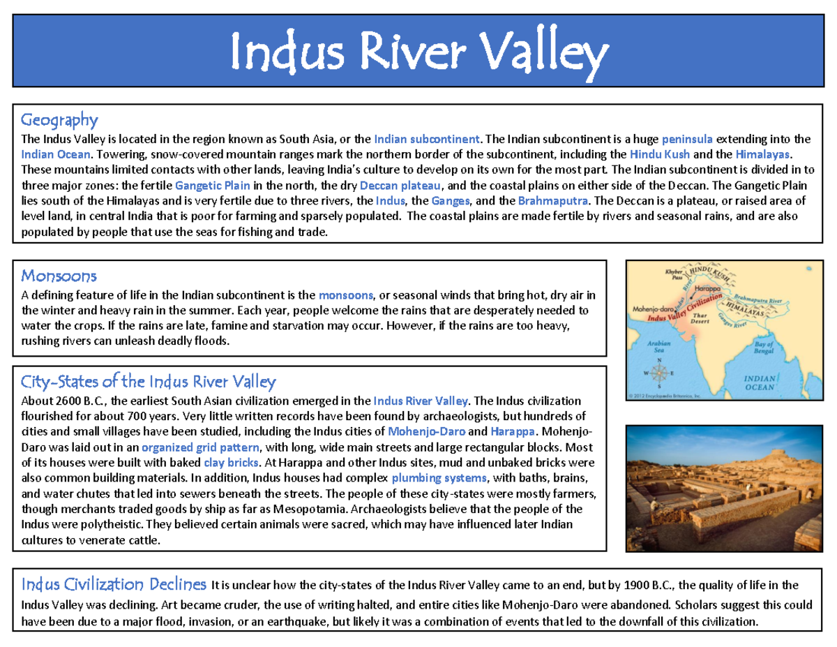 River Valley Civilizations India and China - Indus River Valley ...