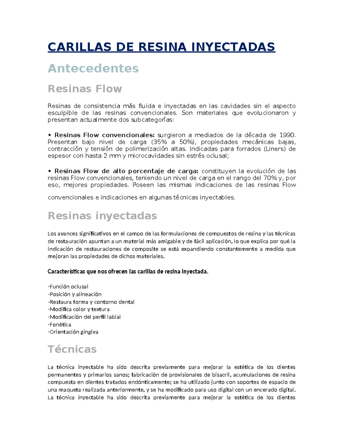 Resumen Resinas Inyectadas - CARILLAS DE RESINA INYECTADAS Antecedentes ...