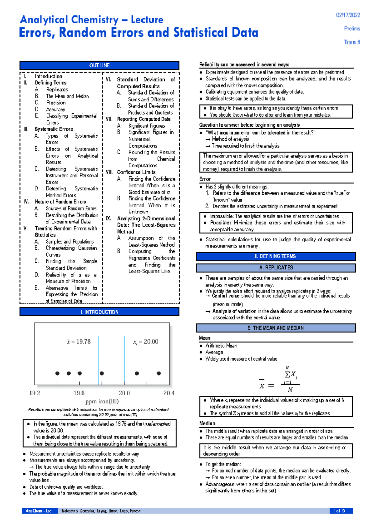 Ana Chem - Errors, Random Errors, and Statistical Data in Chemical ...