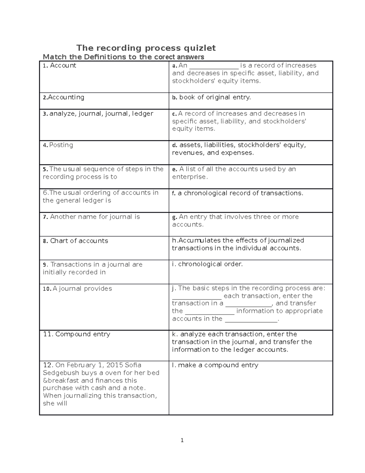 The recording process quiz - The recording process quizlet Match the ...