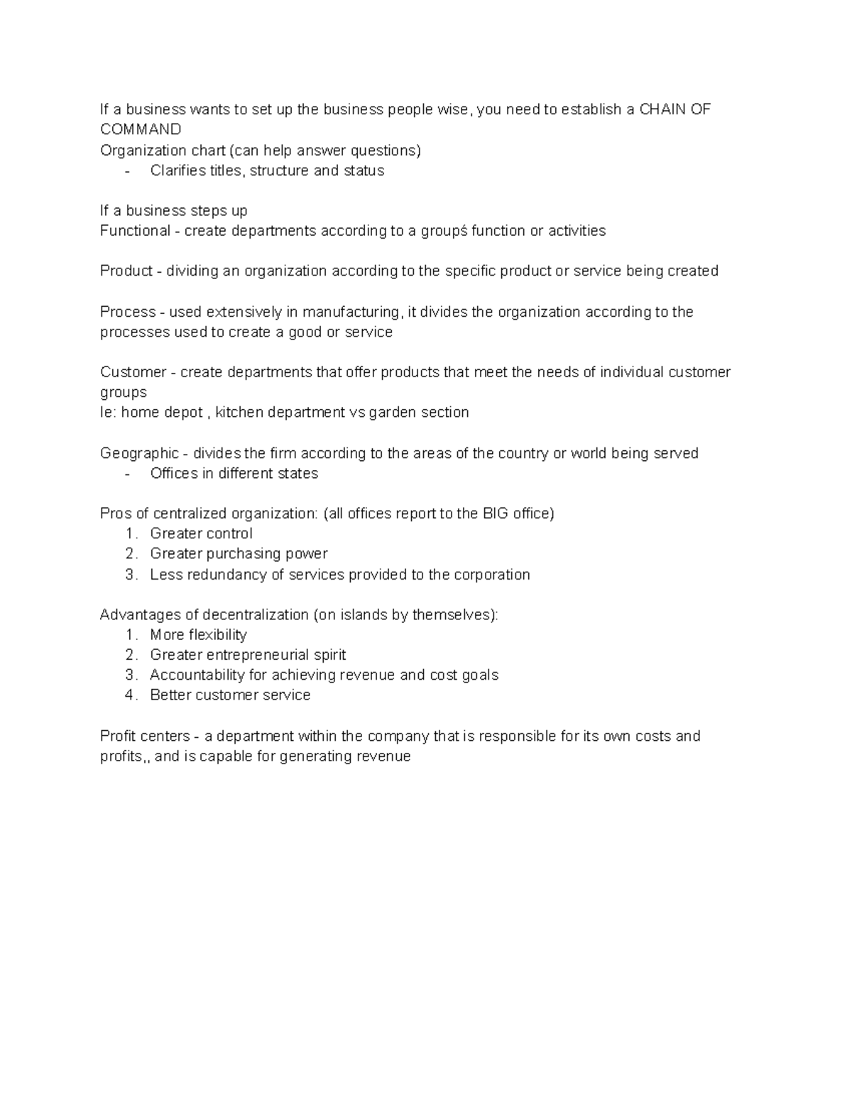 Chapter 6 Customer Specialization - If a business wants to set up the ...