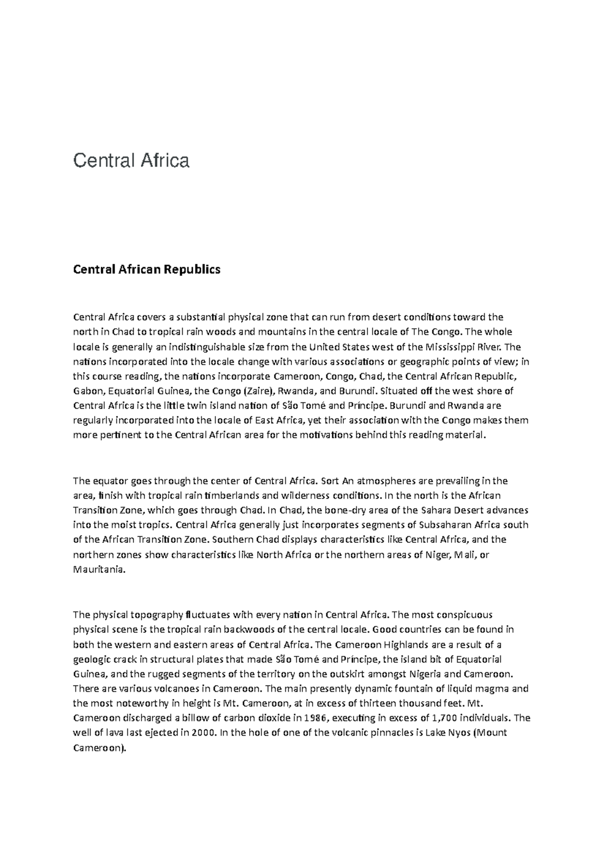 Central Africa - Lecture notes 6-7 - Central Africa Central African ...