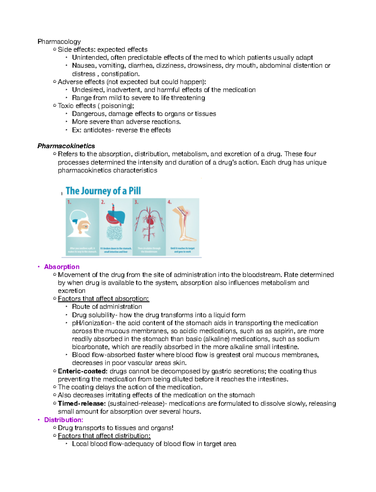 EXAM 1 notes - Pharmacology Side effects: expected effects ‣ Unintended ...