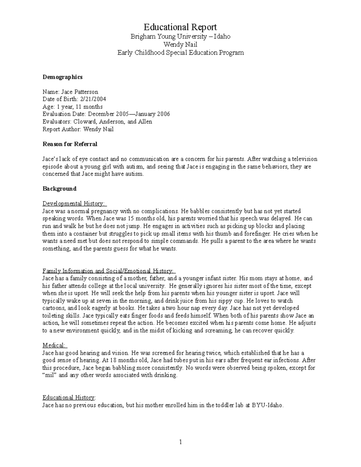 Jace Case - Grade: B+ - Educational Report Brigham Young University ...