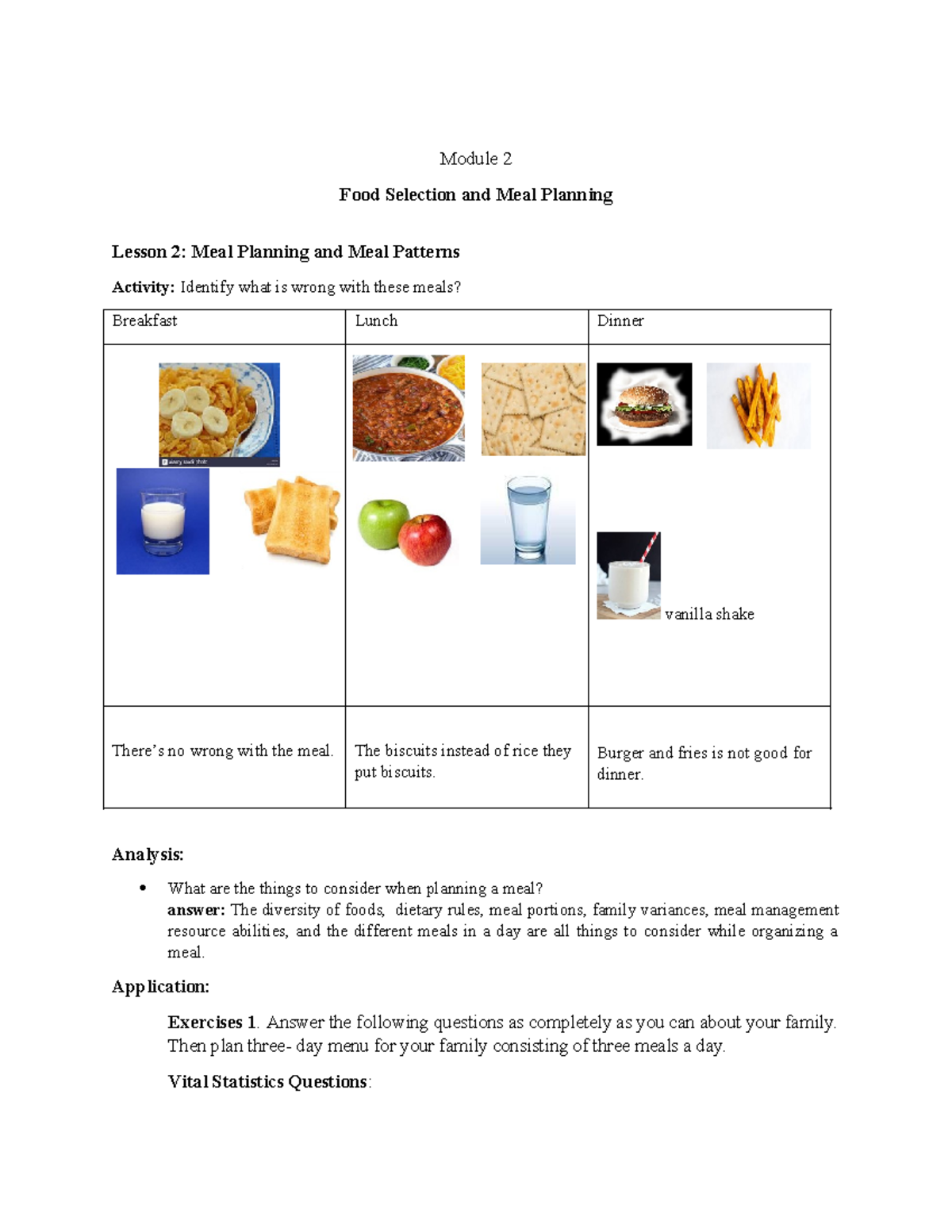 Food selection and meal planning - Module 2 Food Selection and Meal ...