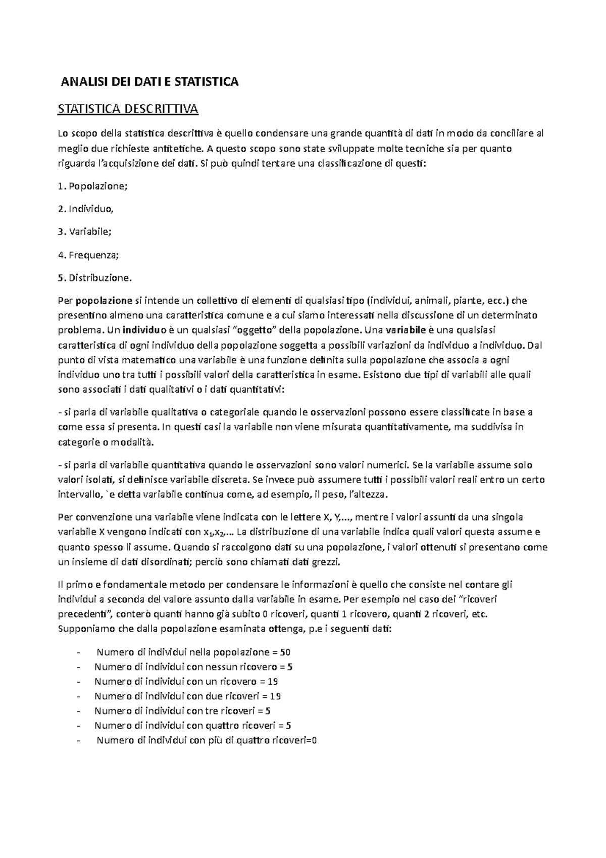 Analisi DEI DATI E Statistica appunti - ANALISI DEI DATI E STATISTICA ...