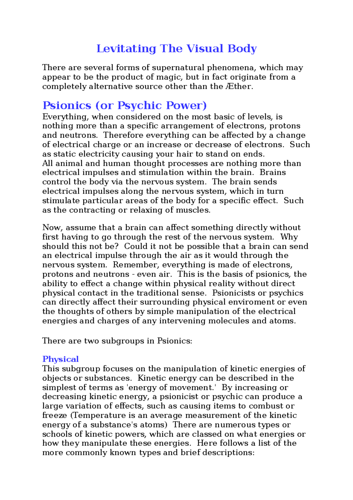 Kinesis Abilities - ESP is extra sensory perception , detailing how to ...