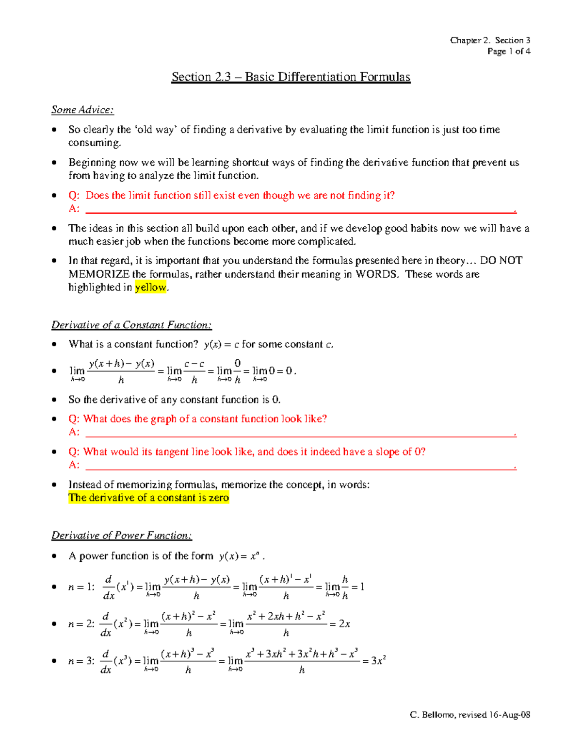 Ch02-Sect03B Section 2.3 – Basic Differentiation Formulas - Chapter 2 ...