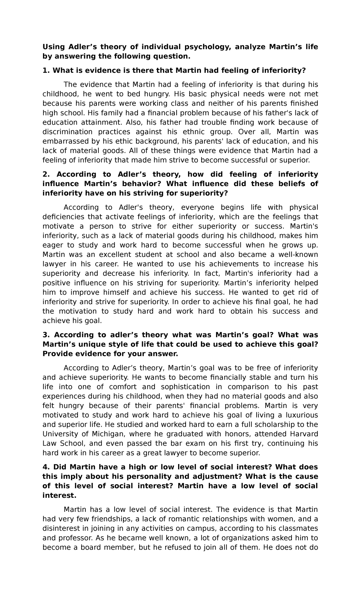 Alfred Adler case study - Using Adler’s theory of individual psychology ...