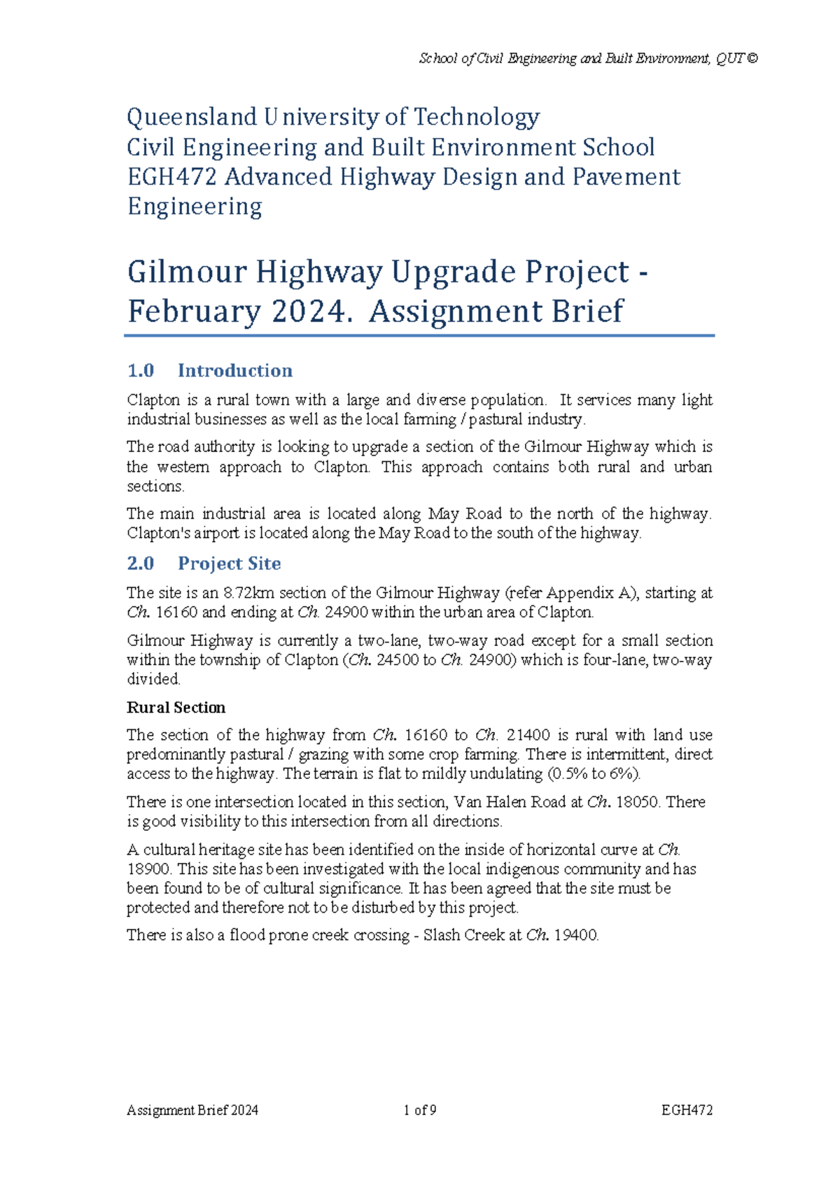 EGH472 Assign 1 Assignment Brief 2024 - Queensland University of ...