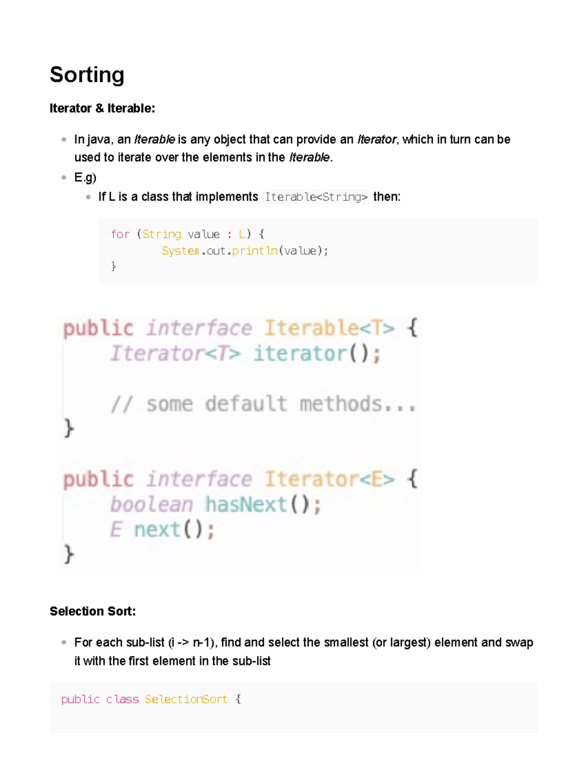 Sorting - Sorting Iterator & Iterable: In java, an Iterable is any object that can provide an ...