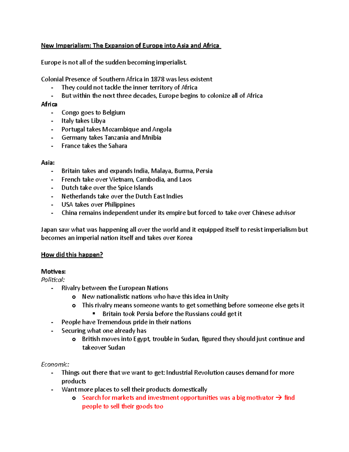 New Imperialism Notes - New Imperialism: The Expansion of Europe into ...