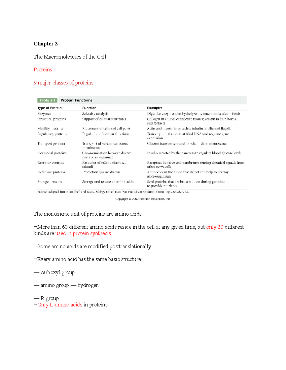 Cell Bio chapter 3 - Lecture notes 5 - Chapter 3 The Macromolecules of ...