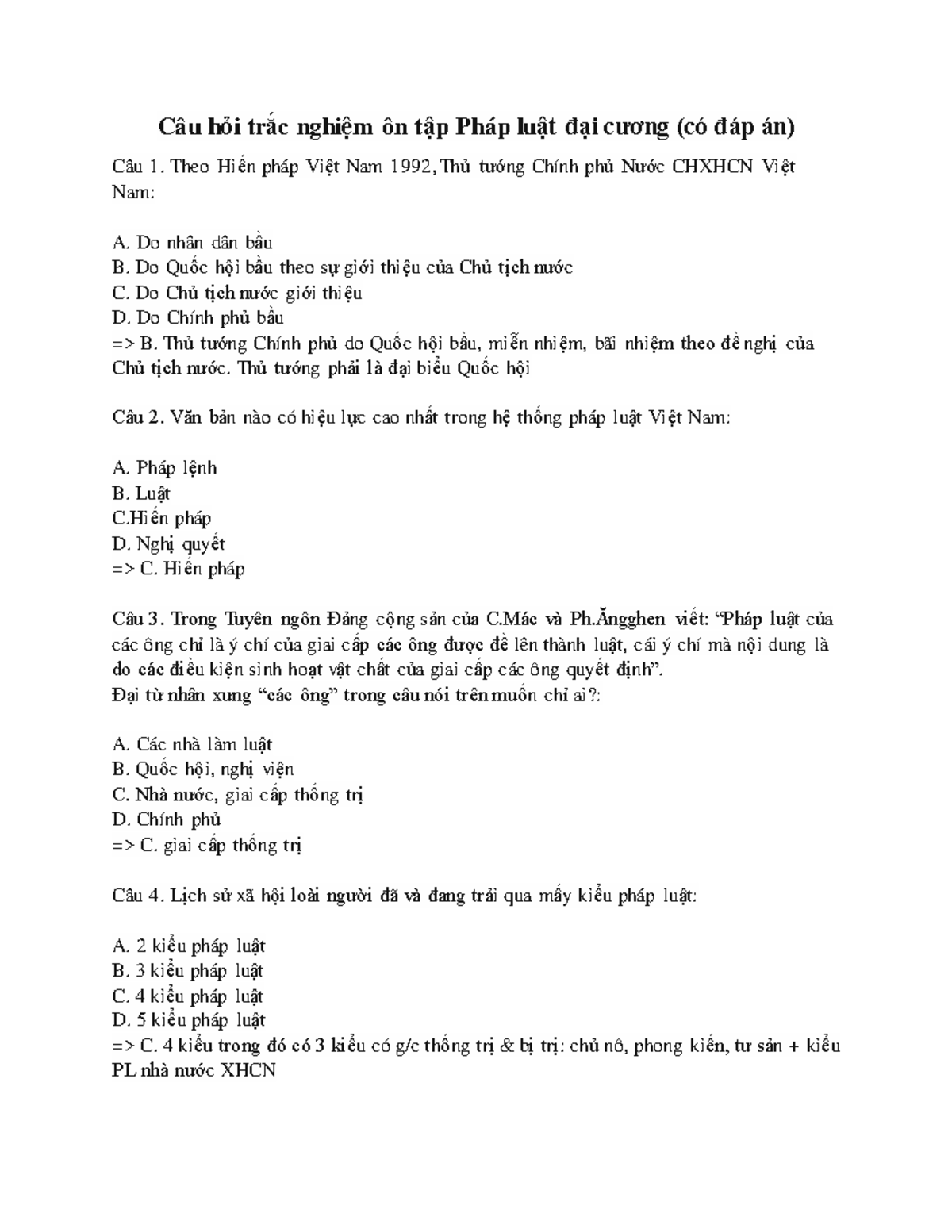 2 trac nghiem phap luat dai cuong vieclamvui - Câu hỏi trắc nghiệm ôn tập Pháp luật đại cương ...