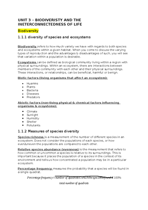 A3 posters Unit 3 4 Biology - Biodiversity Biodiversity determine ...