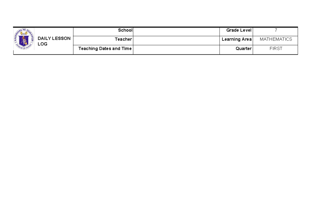 WEEK 9 - review - DAILY LESSON LOG School Grade Level 7 Teacher ...