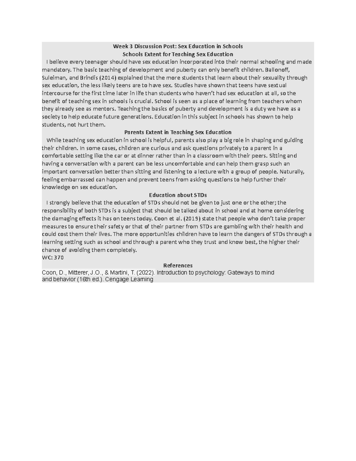 Week 3 Discussion Post sex education in schools - Week 3 Discussion Post: Sex Education in ...