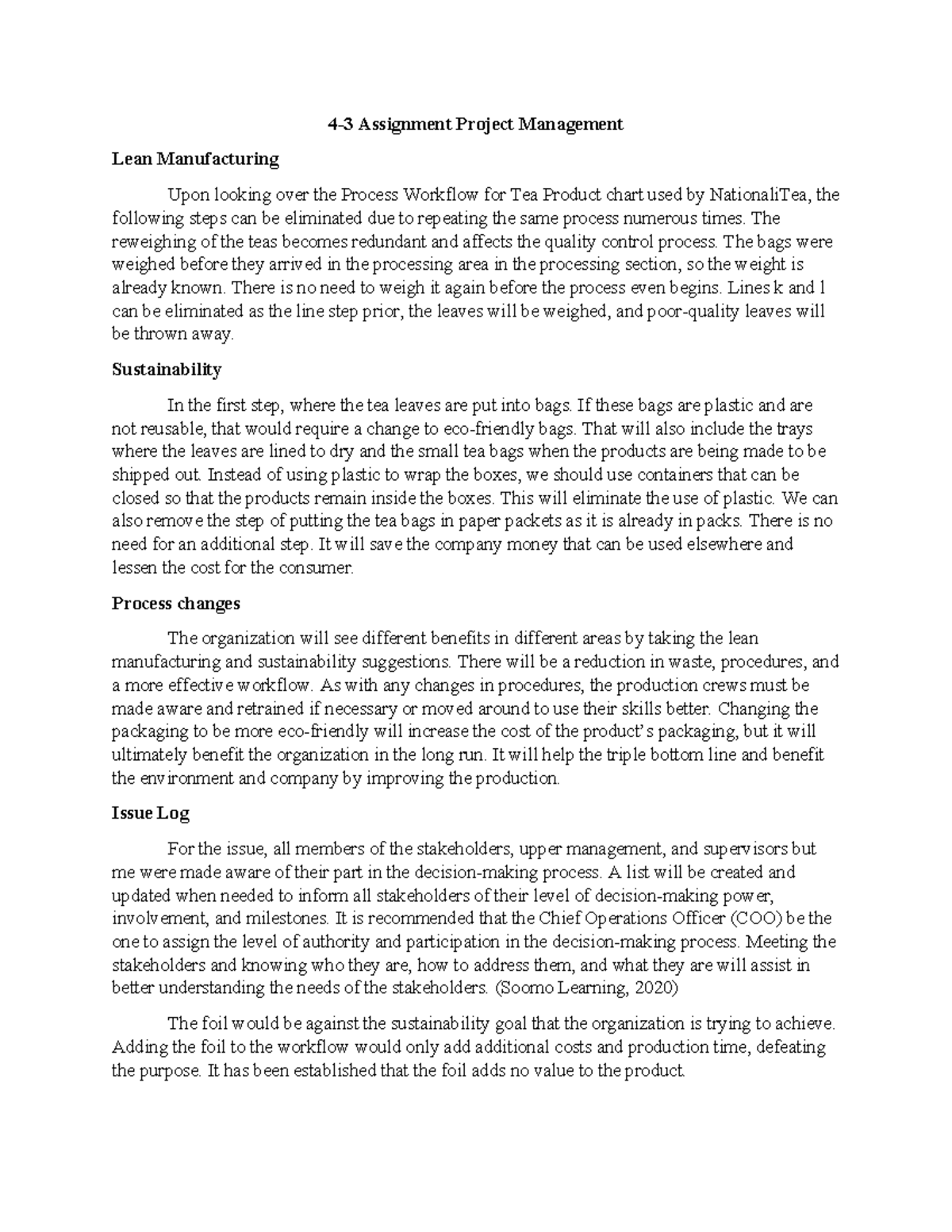Module Four Assignment - 4-3 Assignment Project Management Lean Manufacturing Upon looking over ...