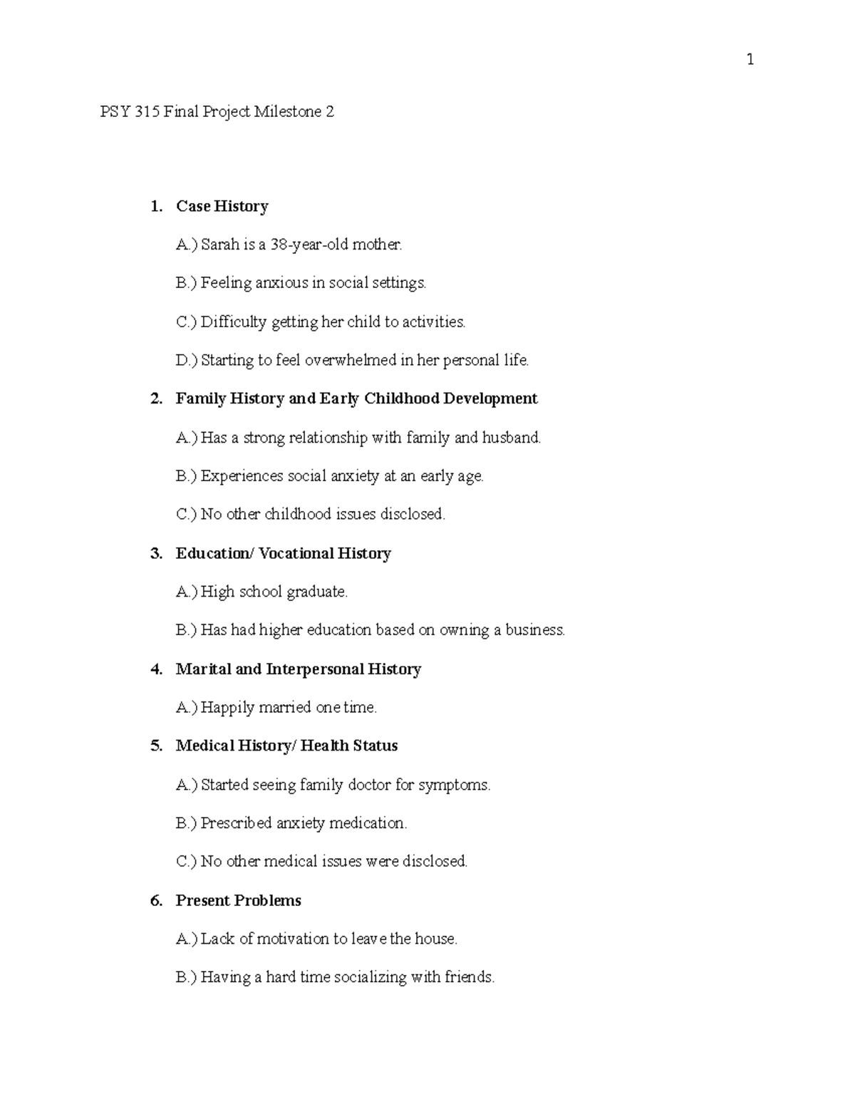 PSY 315 Final Project Counseling Process/ Techniques - 1 PSY 315 Final ...