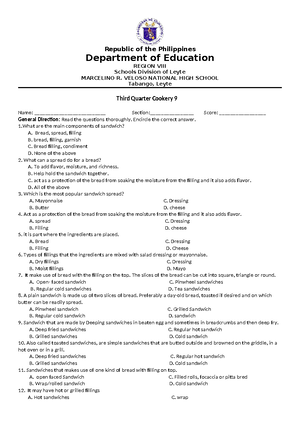 4th Quarter Cookery 9 EXAM answer key - Page 1 Focus on Strengths, Take ...