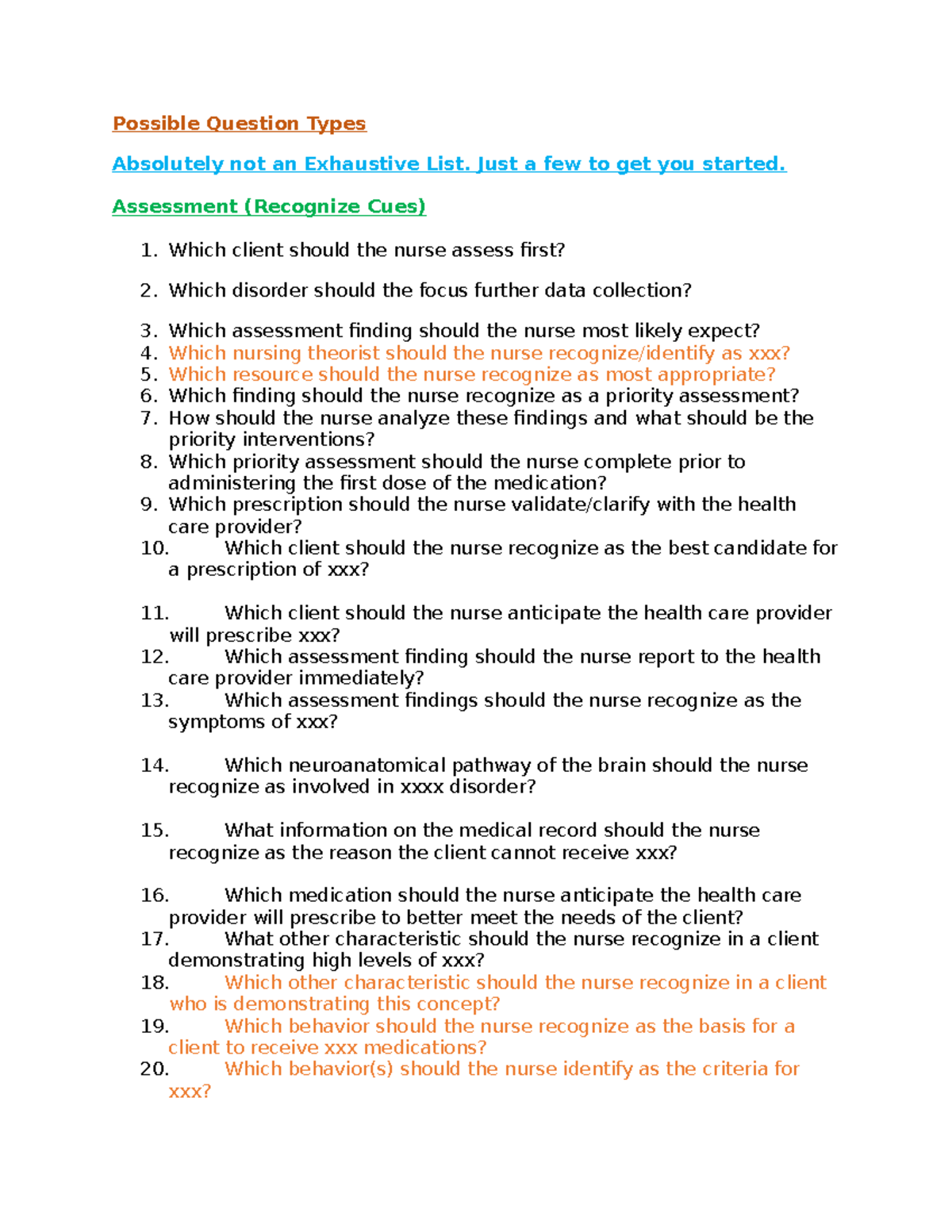 Possible Question Types - Quiz 1B - Possible Question Types Absolutely ...