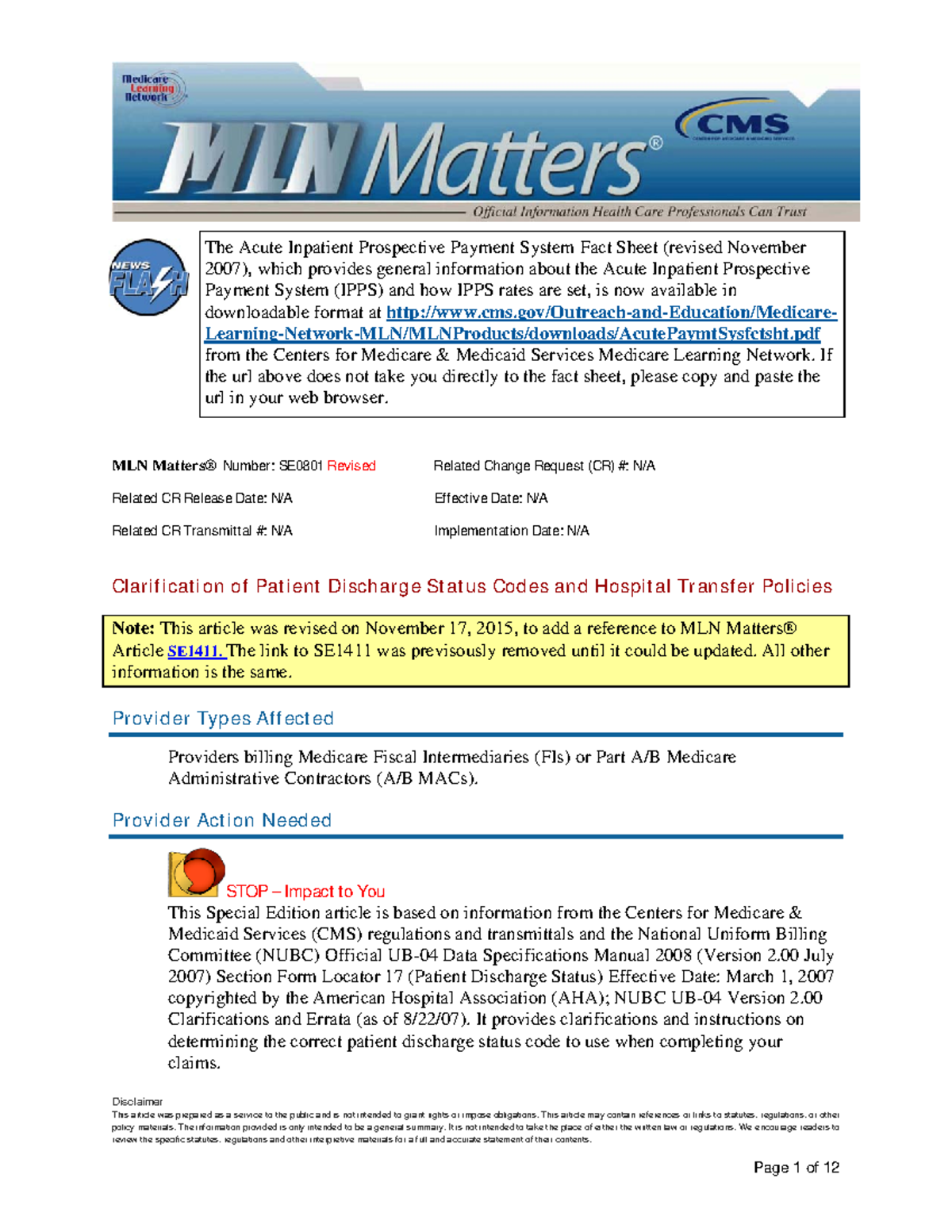 Disposition codes-1 - Medical coding notes - The Acute Inpatient ...