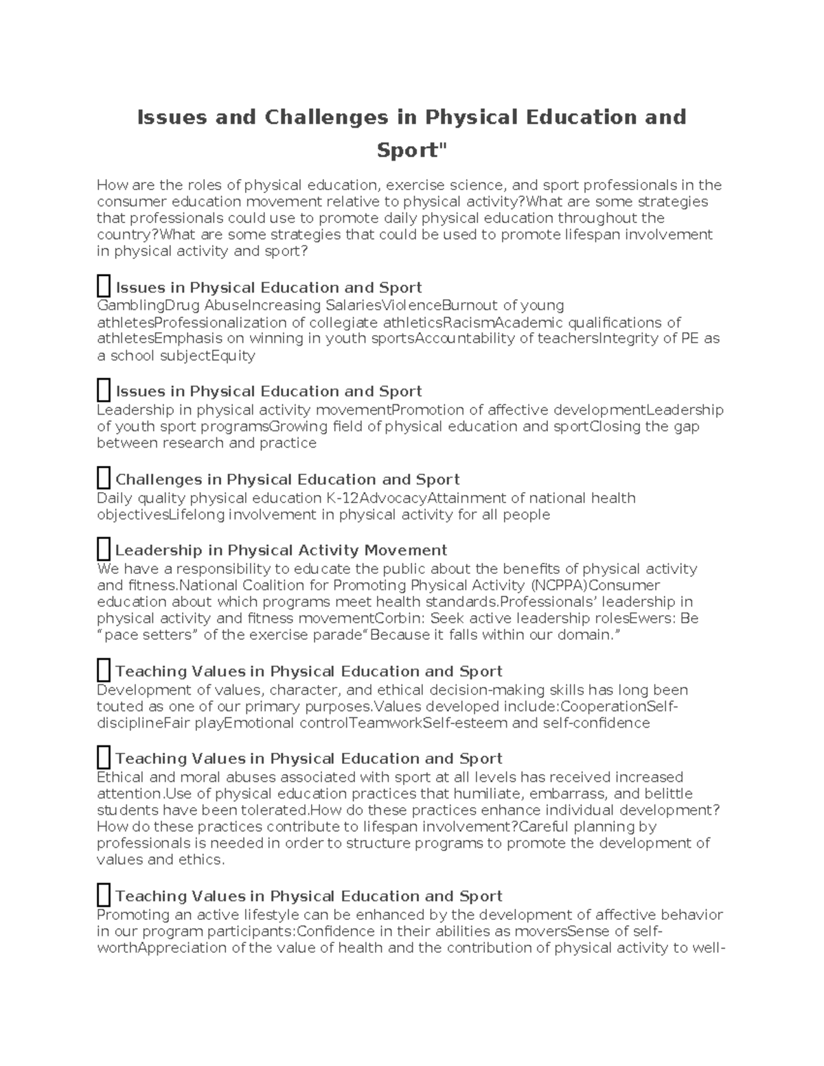 Issues and Challenges in Physical Education and Sports - Issues and ...