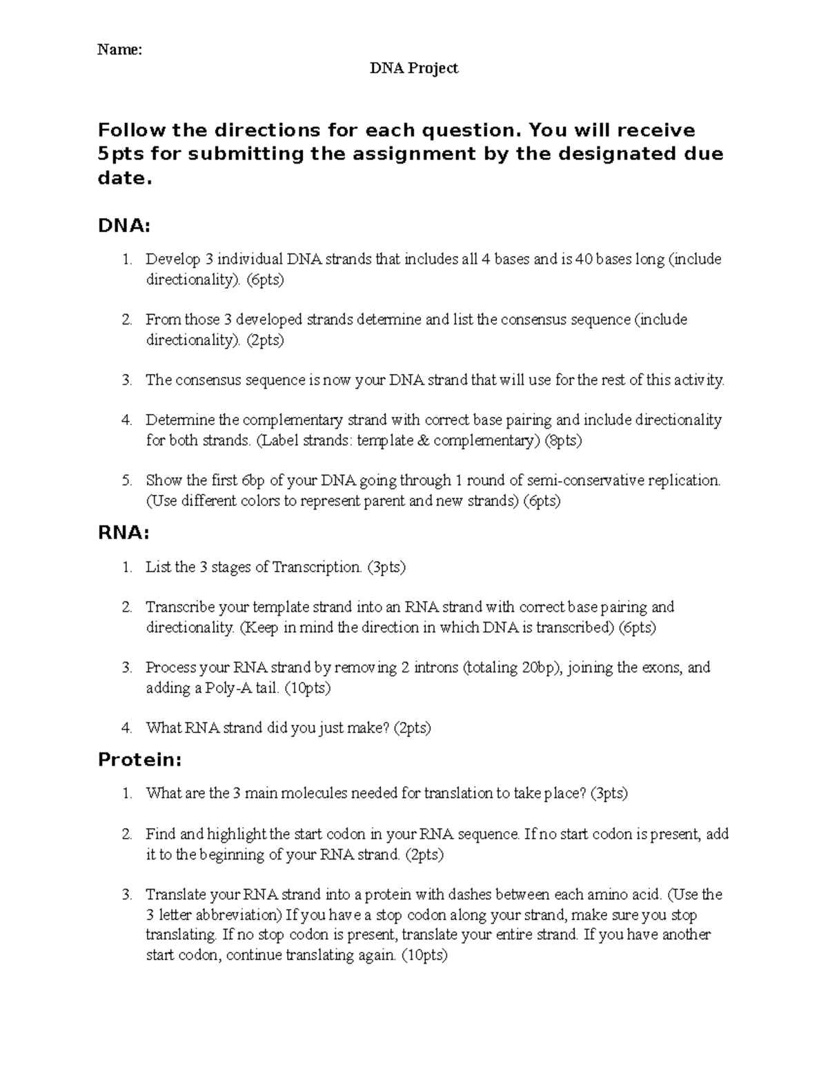 Bio 3709 DNA Project - research questions - NURS 4200 - KEAN - Studocu