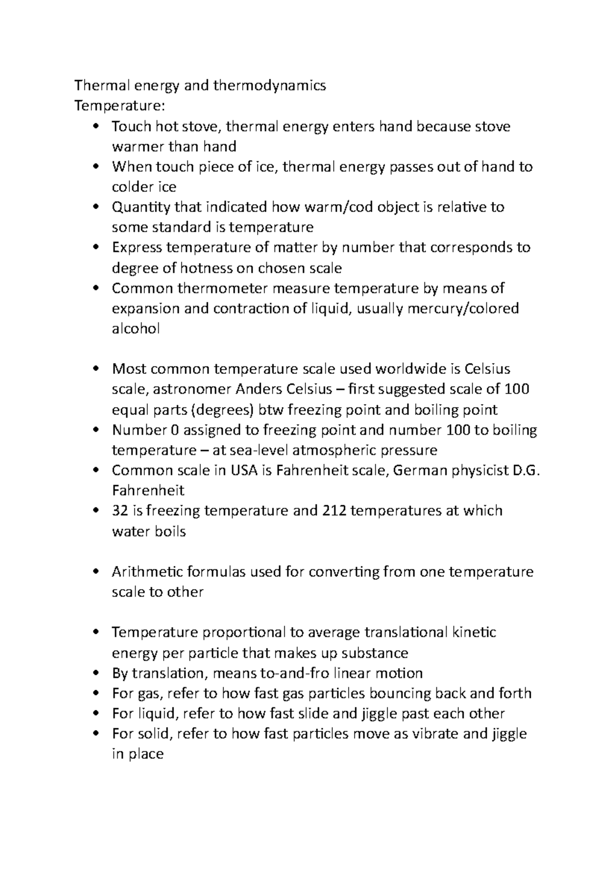 Notes 4 - detailed physics summaries - Thermal energy and ...