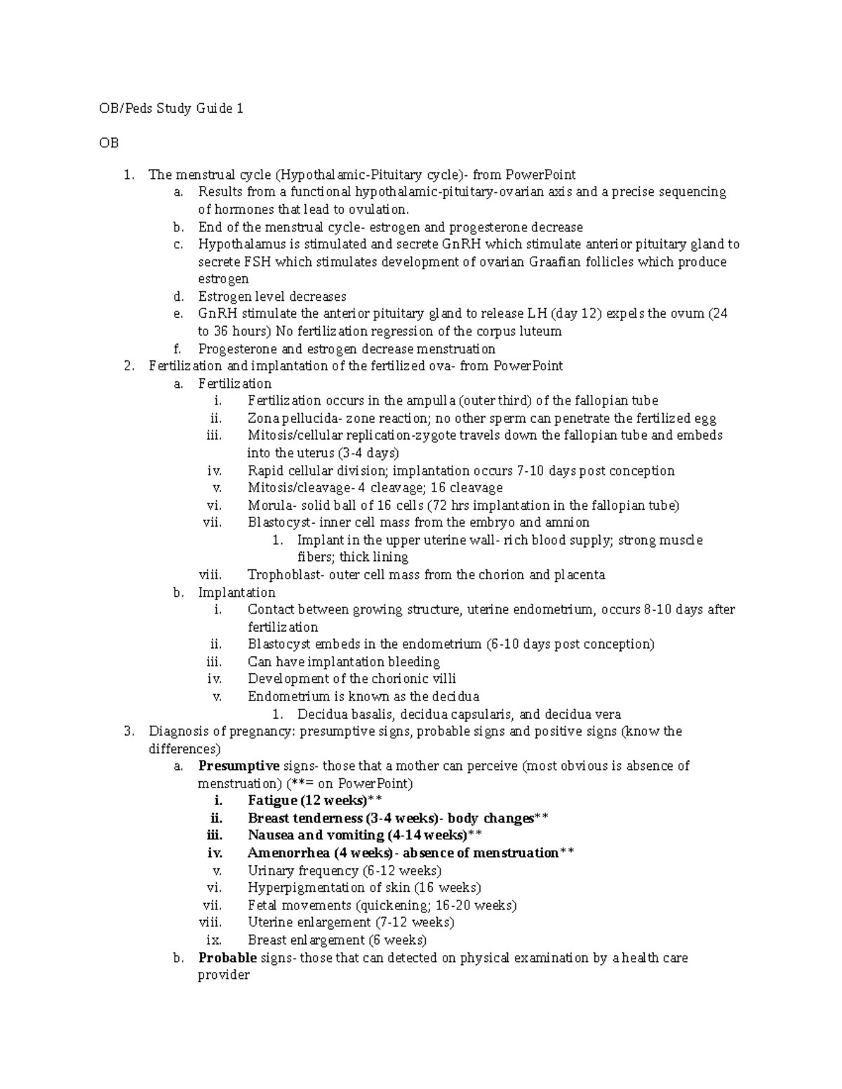 OB Peds Study Guide 1 - OB/Peds Study Guide 1 OB The menstrual cycle ...