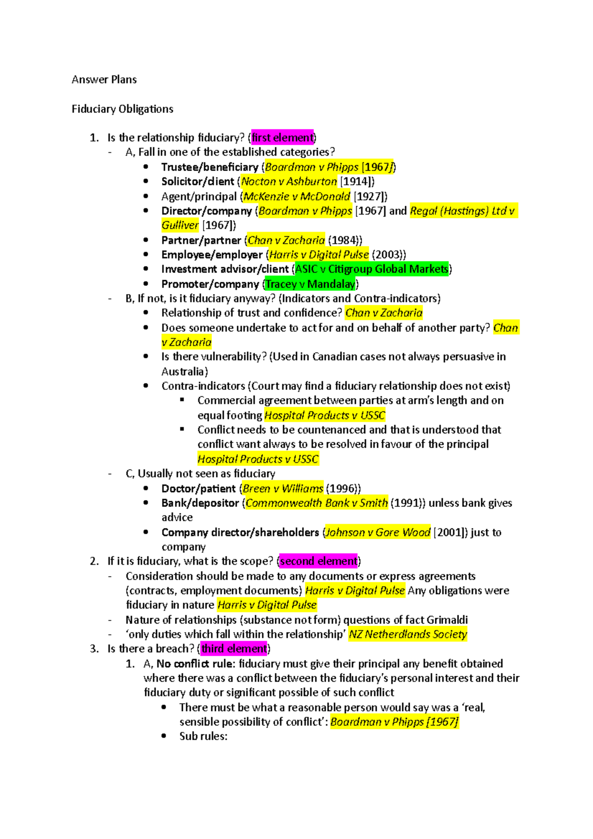 Answer Plans - Answer Plans Fiduciary Obligations Is the relationship ...
