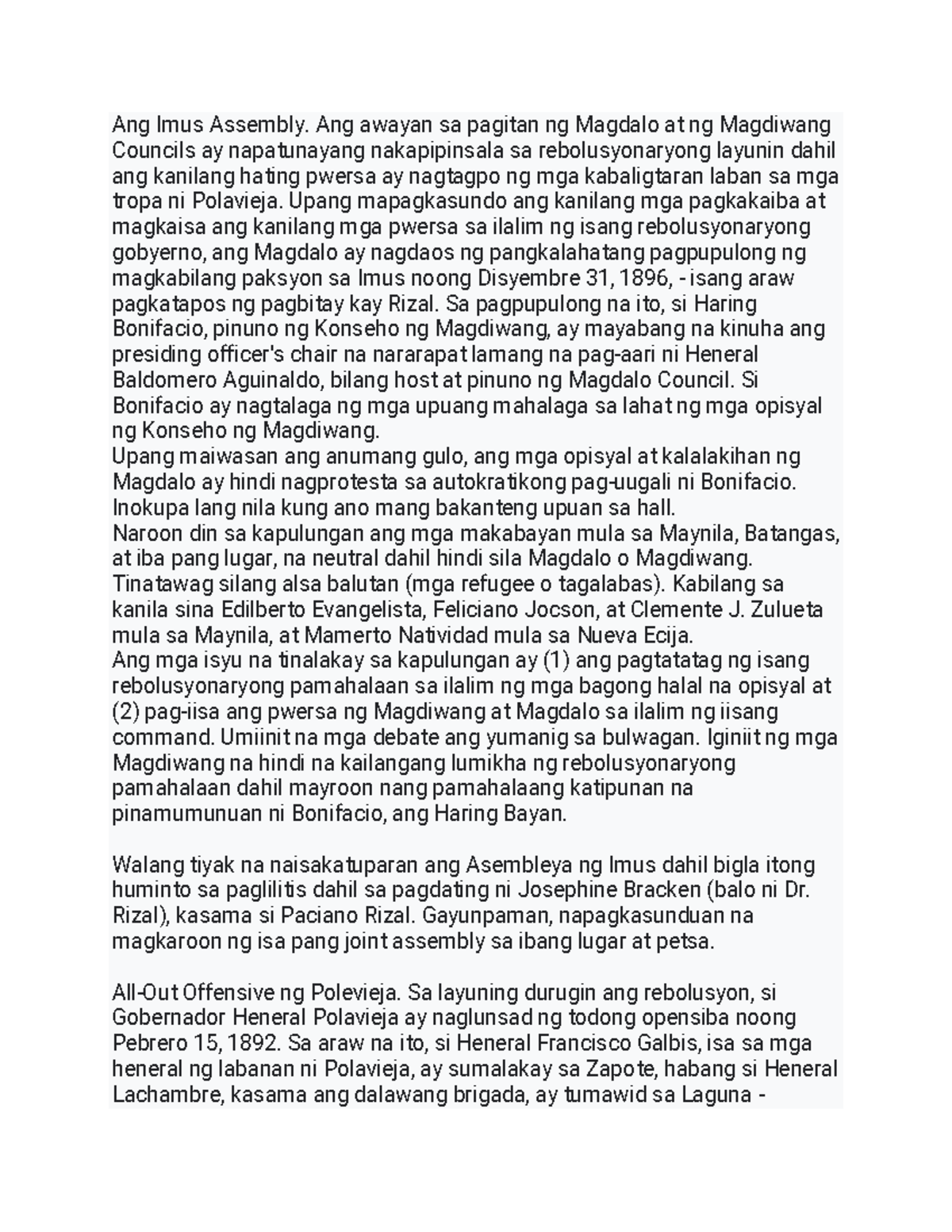 Financial Statements - Ang Imus Assembly. Ang awayan sa pagitan ng Magdalo at ng Magdiwang ...