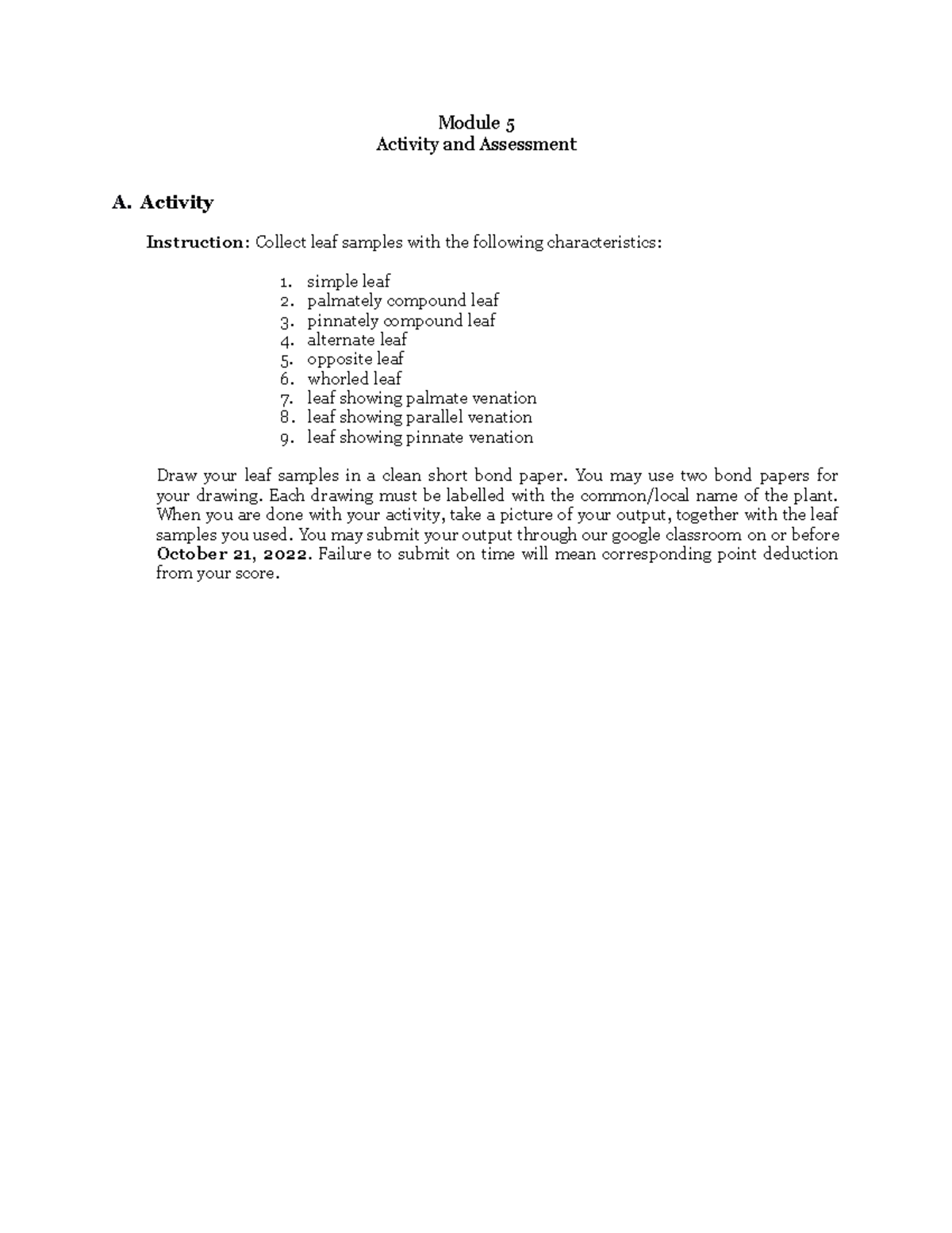 Module 5 Activity and Assessment - Module 5 Activity and Assessment A ...