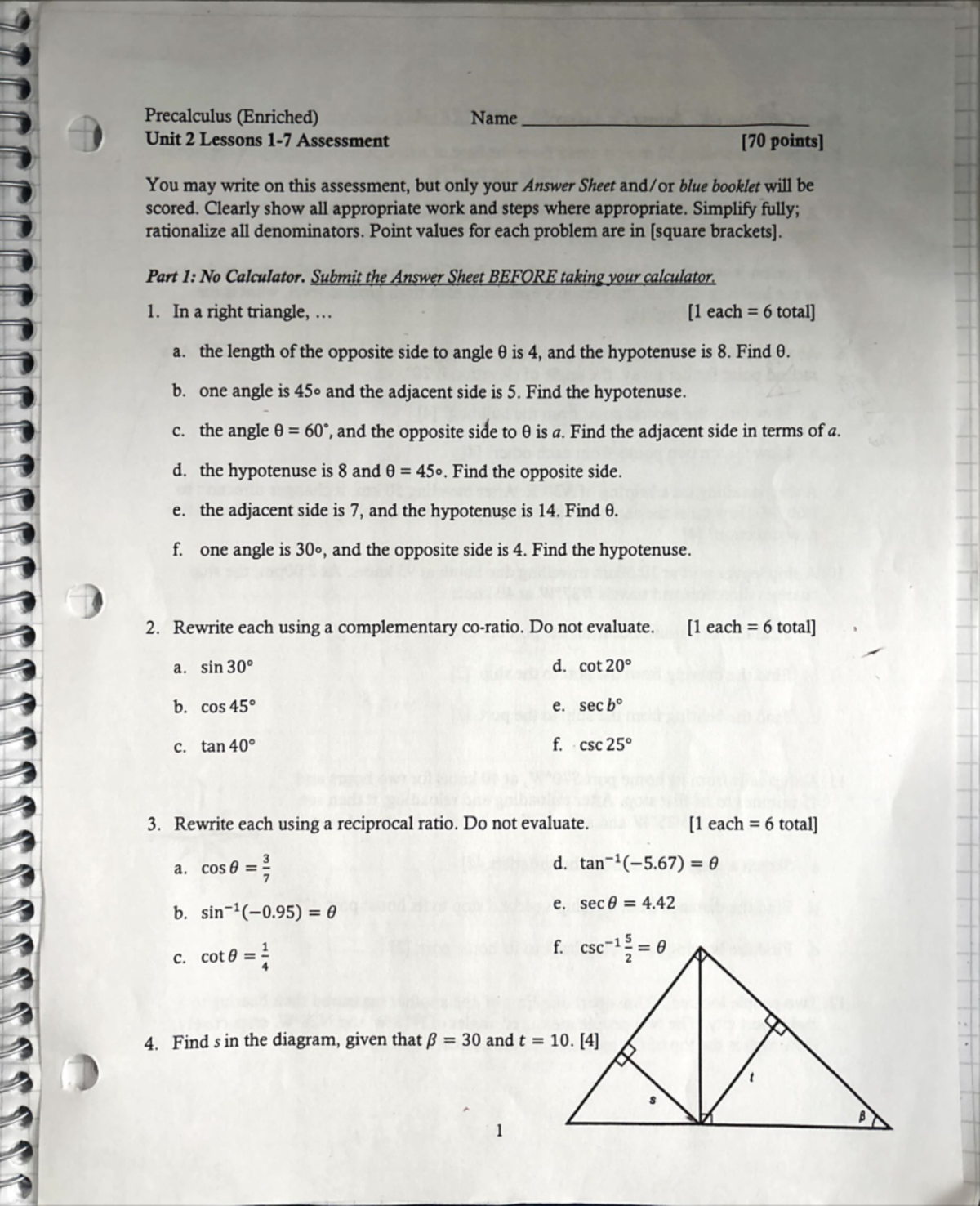 Enriched Precalculus U2 L1-7 - Precalculus (Enriched) Name Unit 2 ...