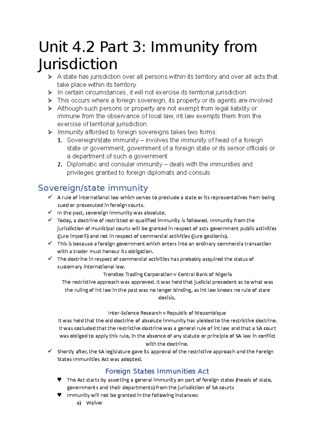 Unit 4.2 Part 3 - Summarised notes for international law study unit 4.2 ...