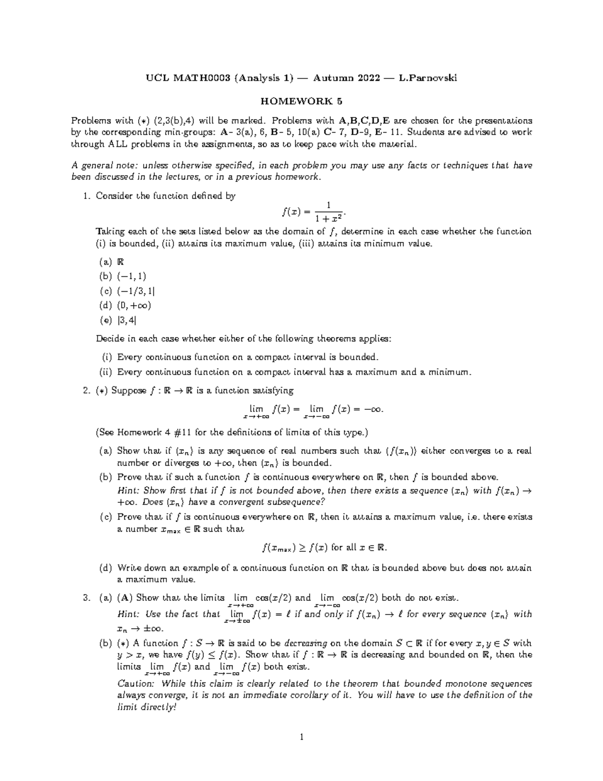 Hw5 22-23 - hw5 - UCL MATH0003 (Analysis 1) — Autumn 2022 — L HOMEWORK ...