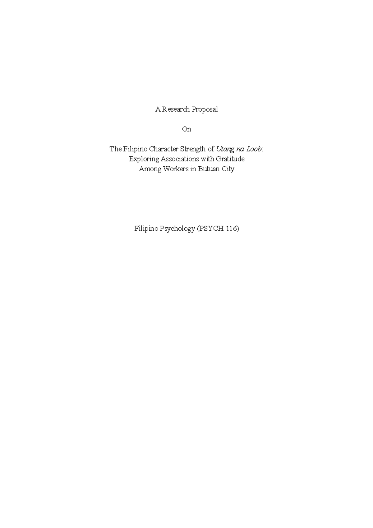Filipino Psychology - Research Proposal - A Research Proposal On The ...