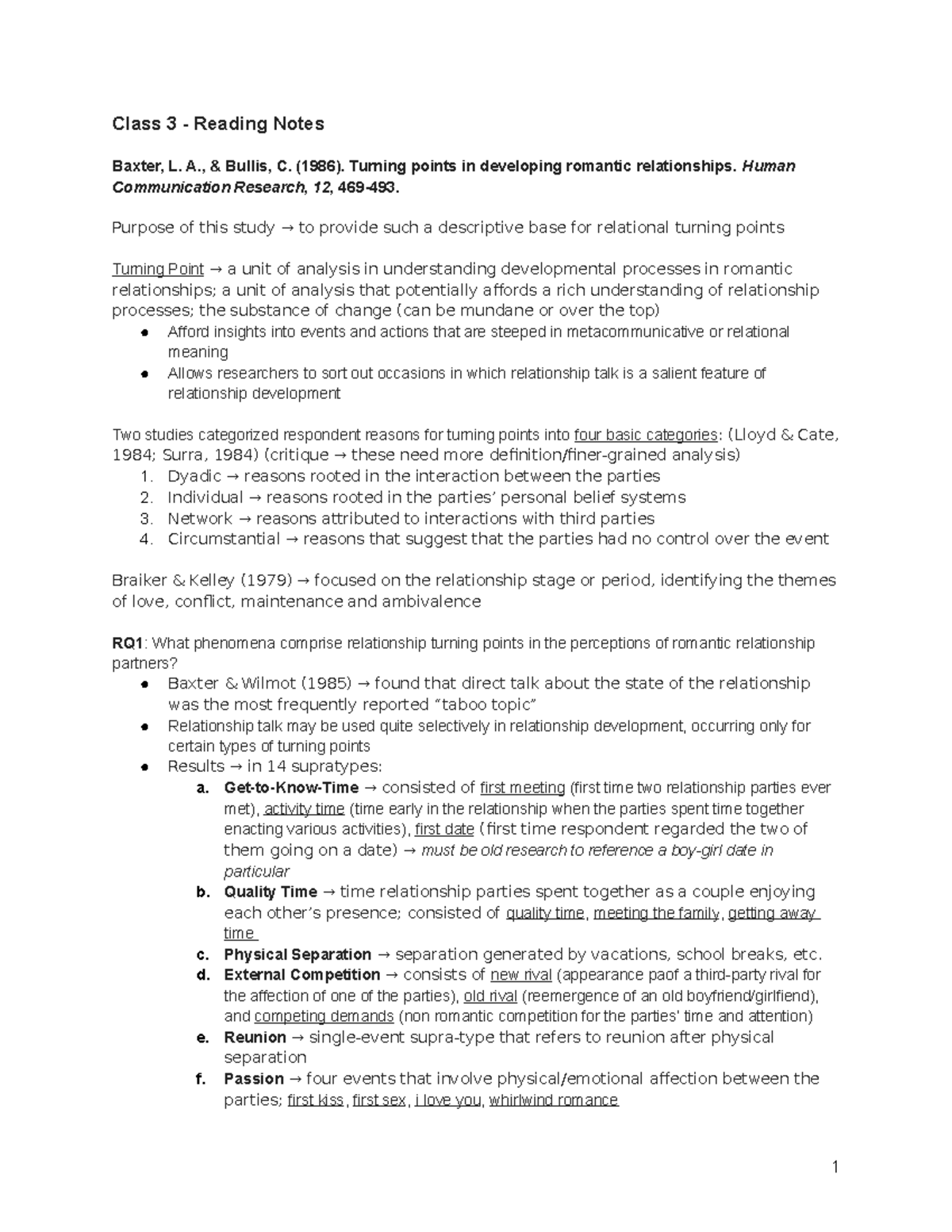 Class 3 - Reading Notes - Class 3 - Reading Notes Baxter, L. A ...