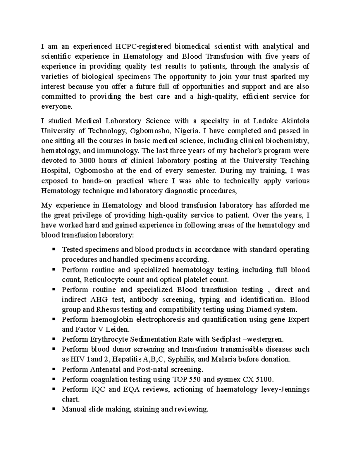 Hema.S - hhhhhhh - I am an experienced HCPC-registered biomedical ...