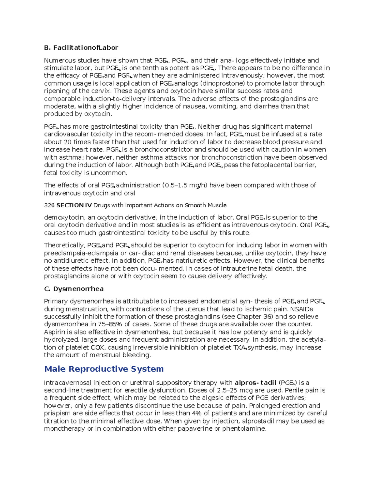 Pharmacology notes 60 - B. FacilitationofLabor Numerous studies have ...