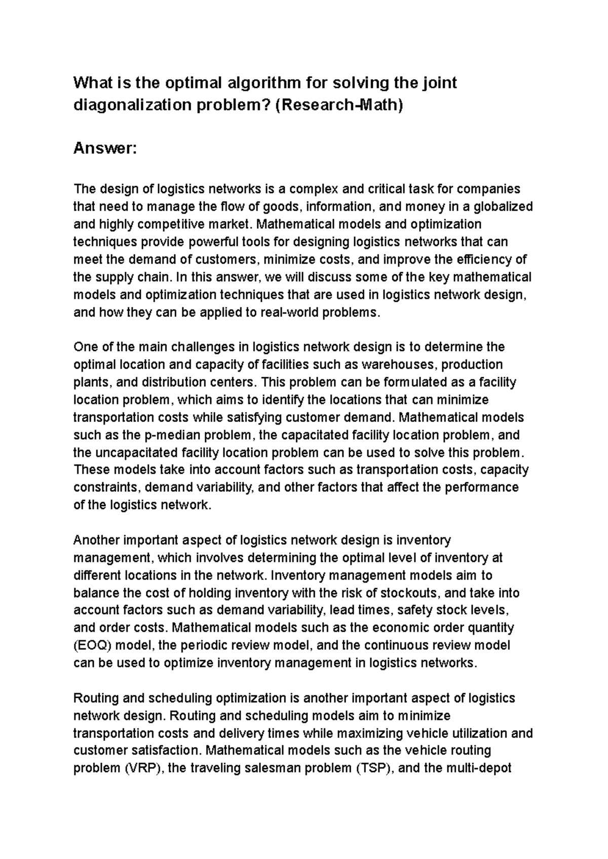 What Is The Optimal Algorithm For Solving The Joint Diagonalization Problem Research Math