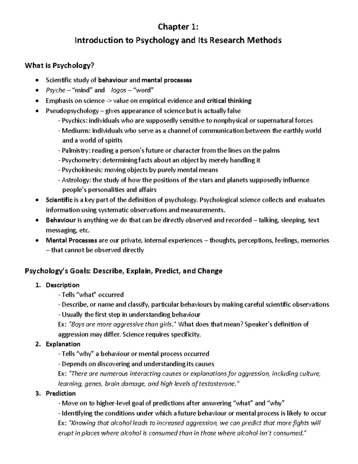 177437334 AP Psychology Chapter 1 Notes - Chapter 1: Introduction to ...