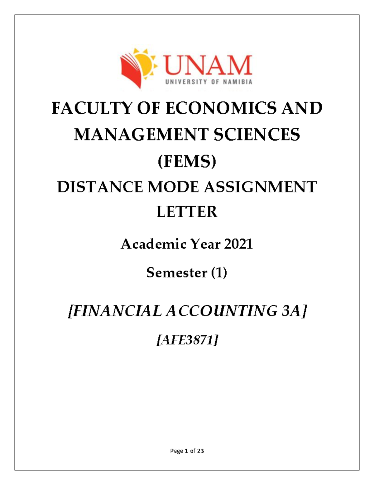 2021 Distance MODE Assignments - Financial Accounting 3A - AFE3871 (1 ...